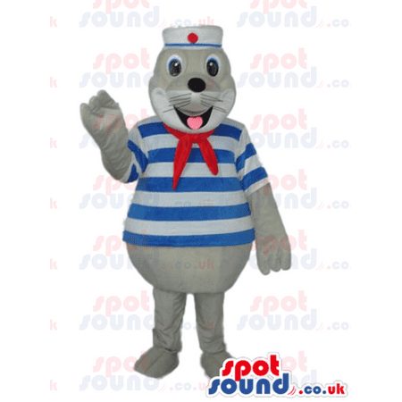 Cute Grey Seal Water Animal SPOTSOUND Mascot Wearing Sailor Clothes ...