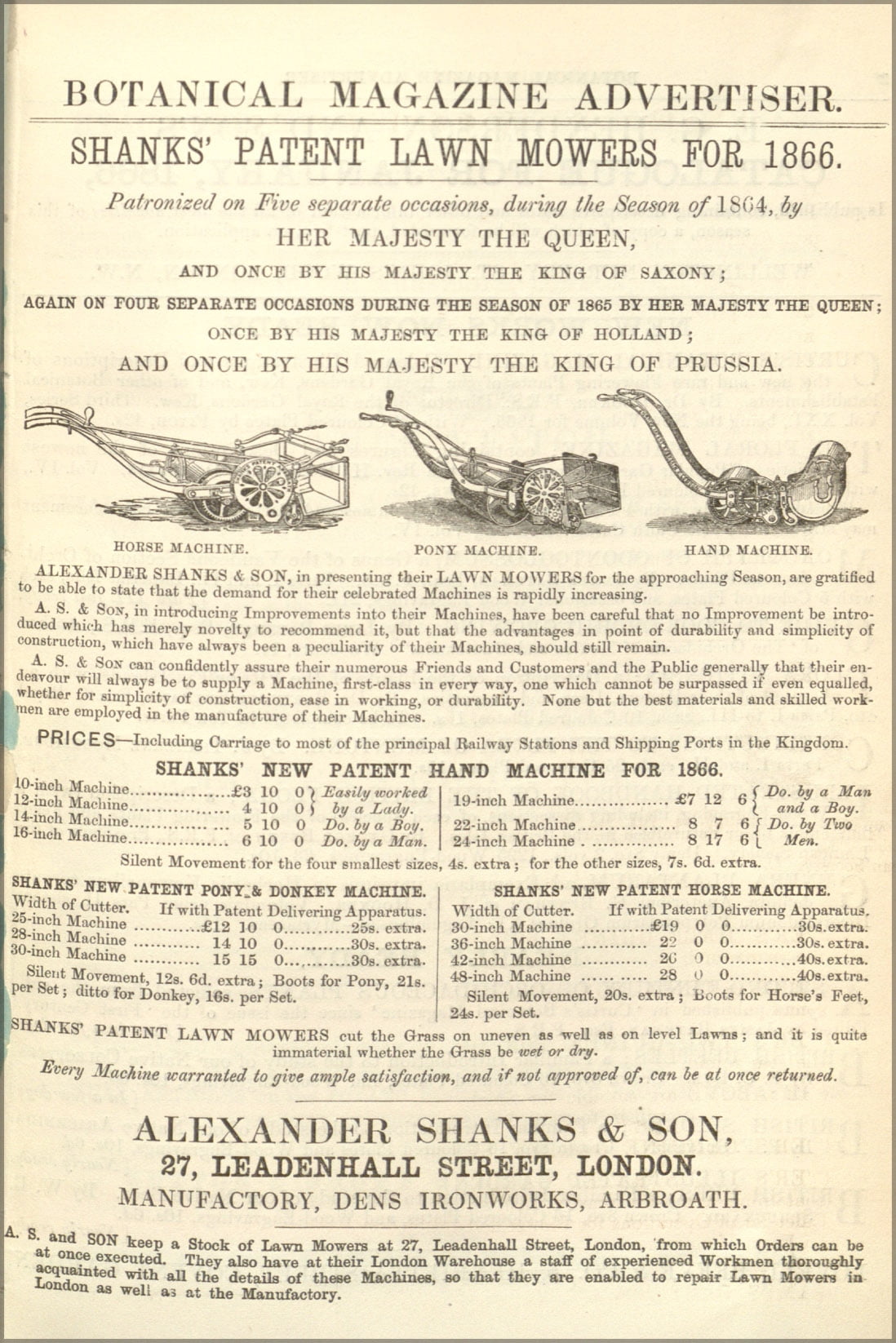24"x36" Gallery Poster, SHANKS' PATENT manual power LAWN MOWERS FOR ...