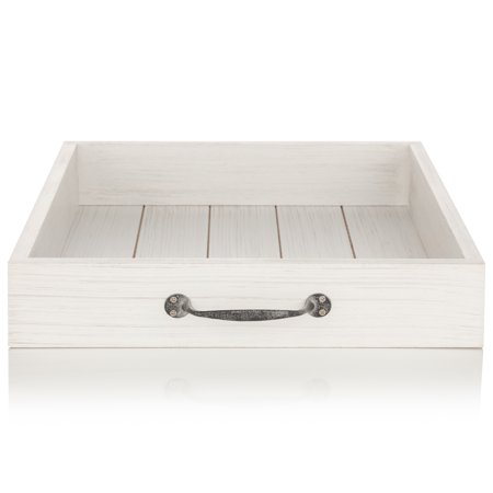 Mainstays White Rustic Rectangular Wood Tray with Metal Handles, 15" x ...