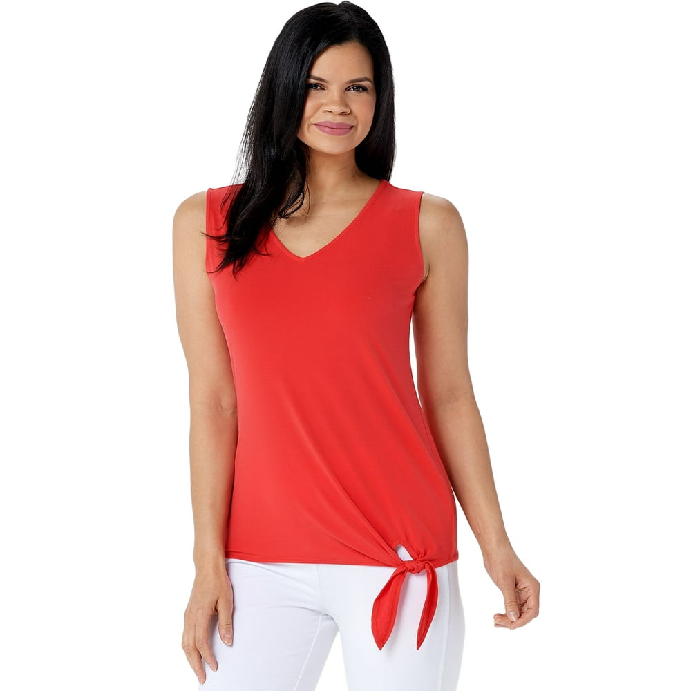 Susan Graver Susan Graver Womens Liquid Knit Sleeveless Tie Top
