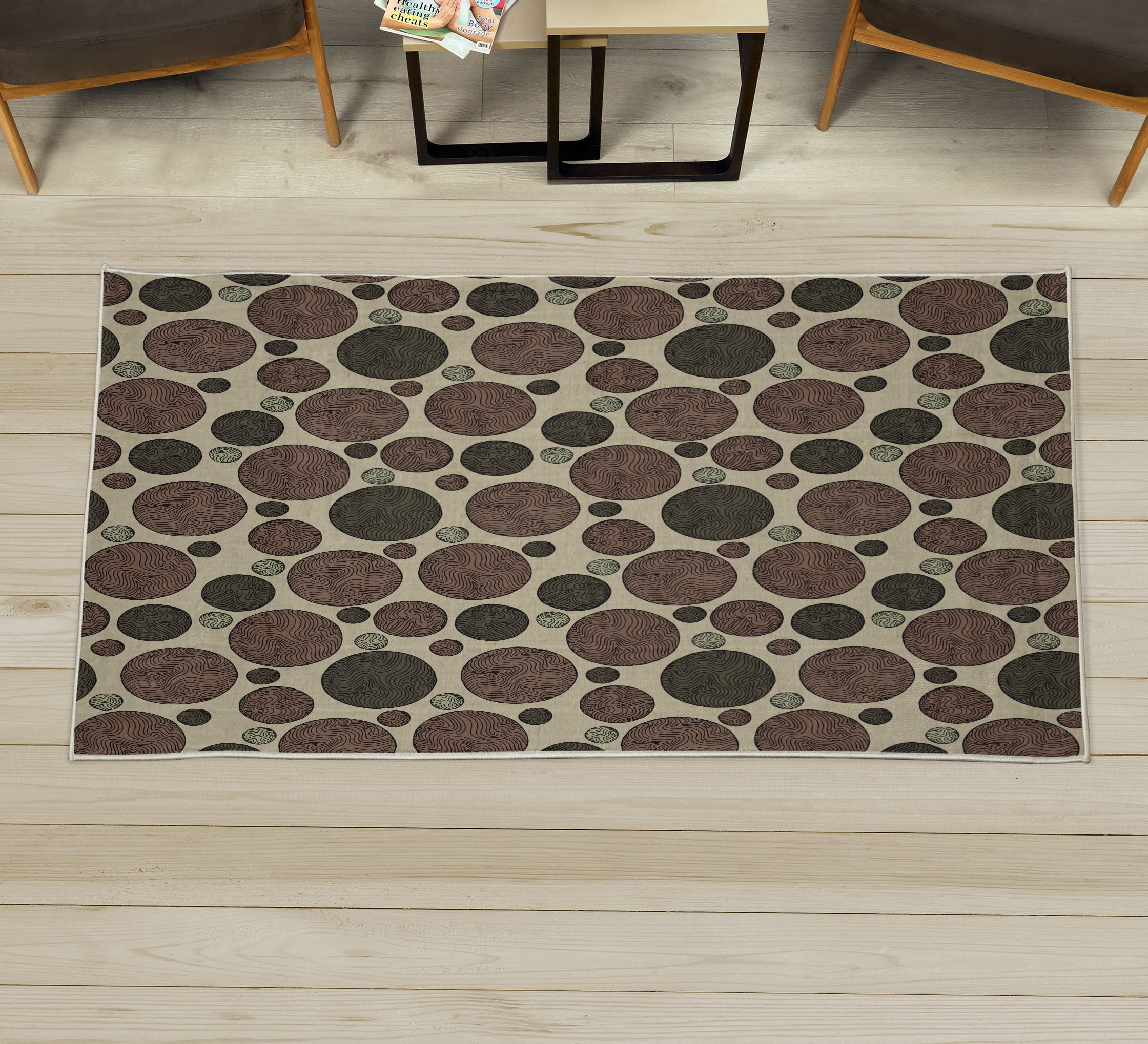 Circle Decorative Rug, Vintage Design with Round Shapes with Curved ...