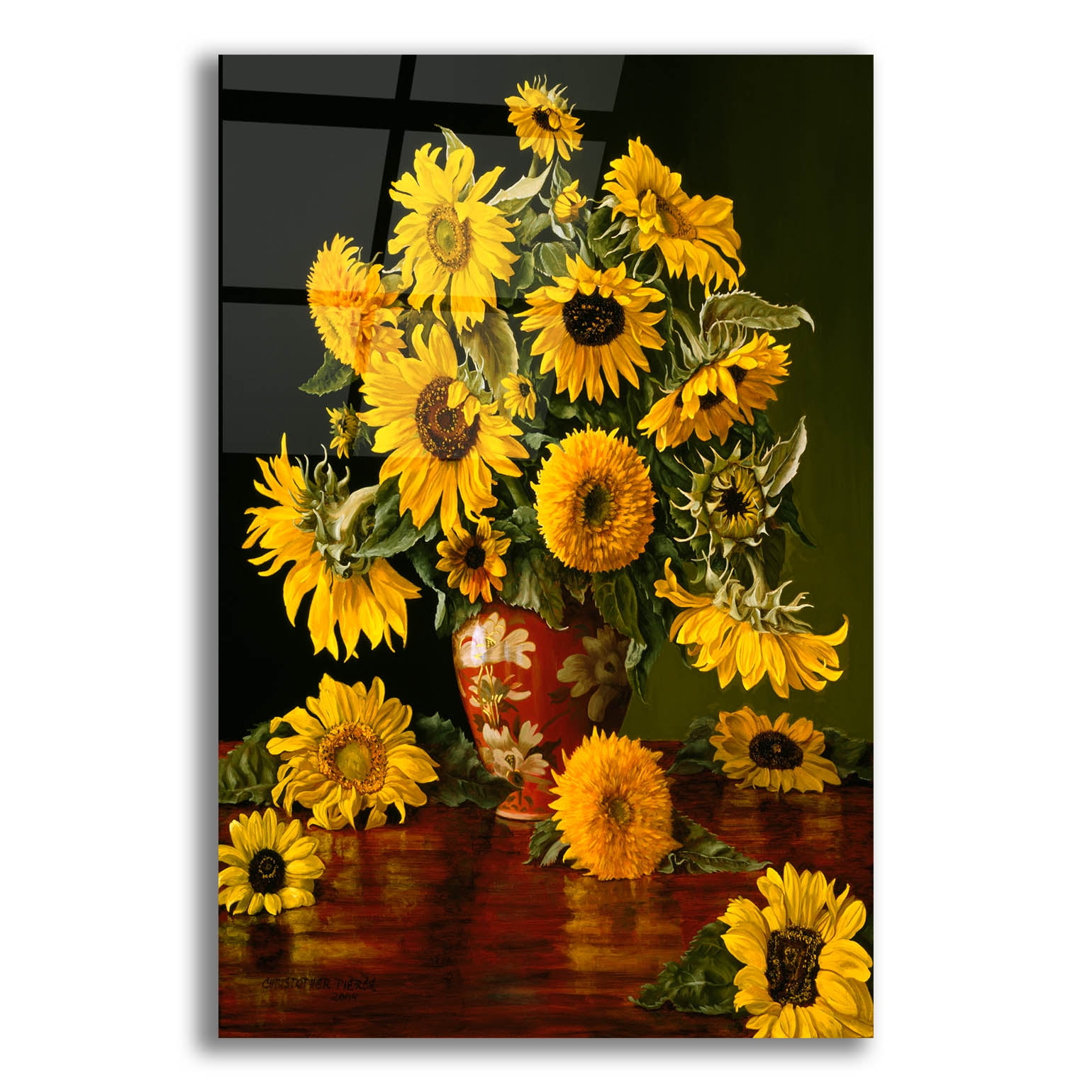 Epic Art 'Sunflowers In A Crimson Vase' by Christopher Pierce, Acrylic ...