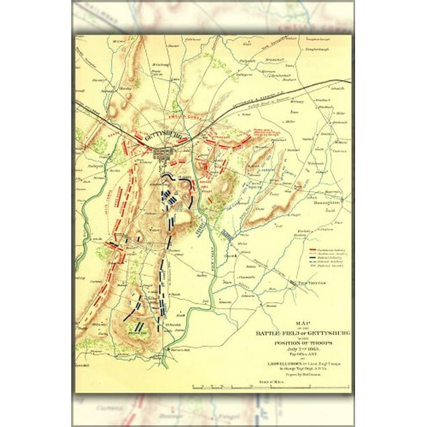 Gettysburg Topographical Map, Battle of Gettysburg - 24"x36" Poster ...