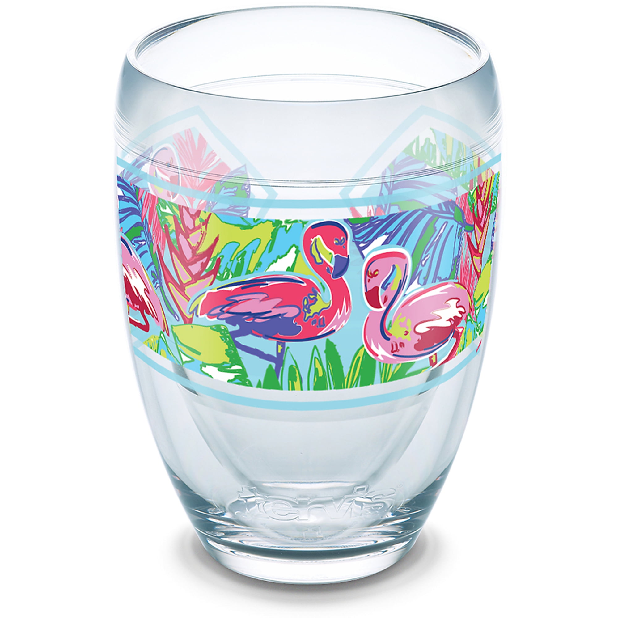 Bright Flamingo Pattern 9 Oz Stemless Wine Glass