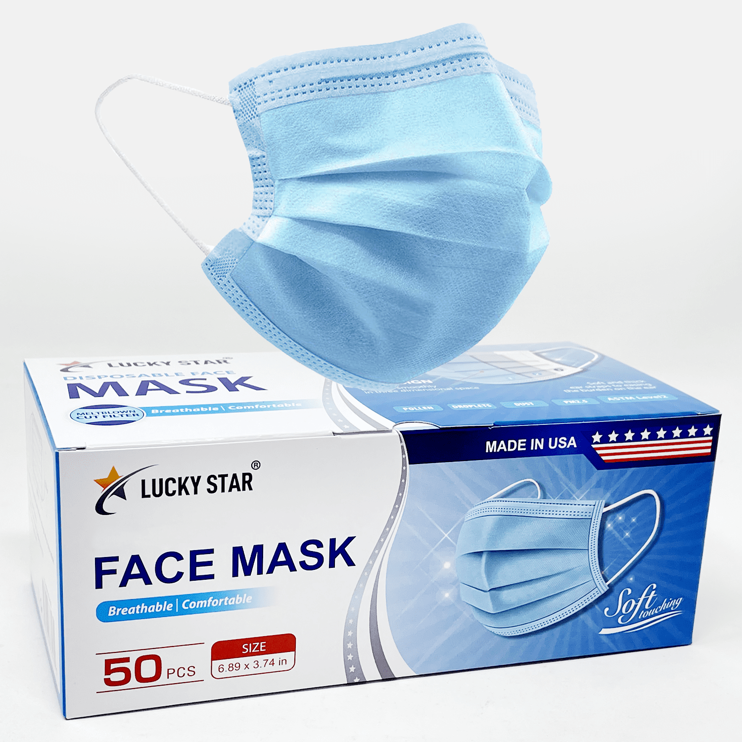 Lucky Star Made in USA Blue Face Masks - Premium 3 Layers of Protection ...