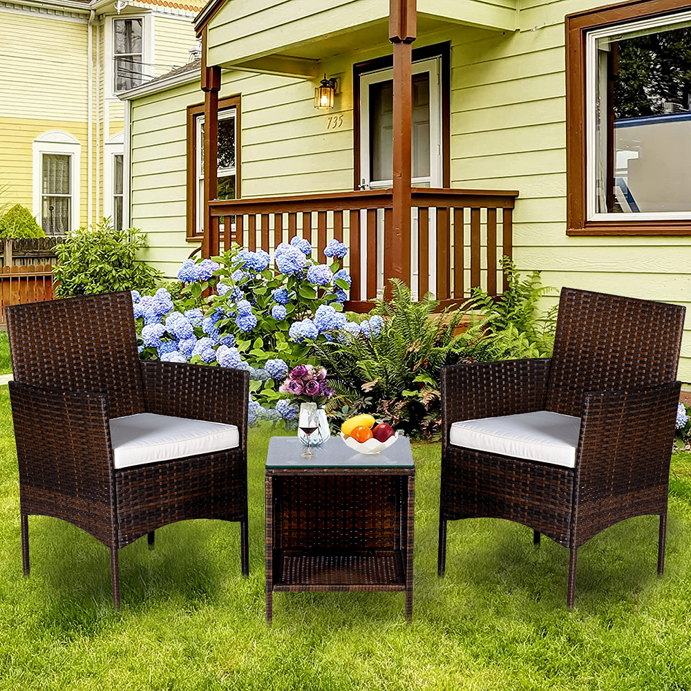 Outdoor Patio Furniture Set Clearance, 3 Piece Wicker Patio Set with ...