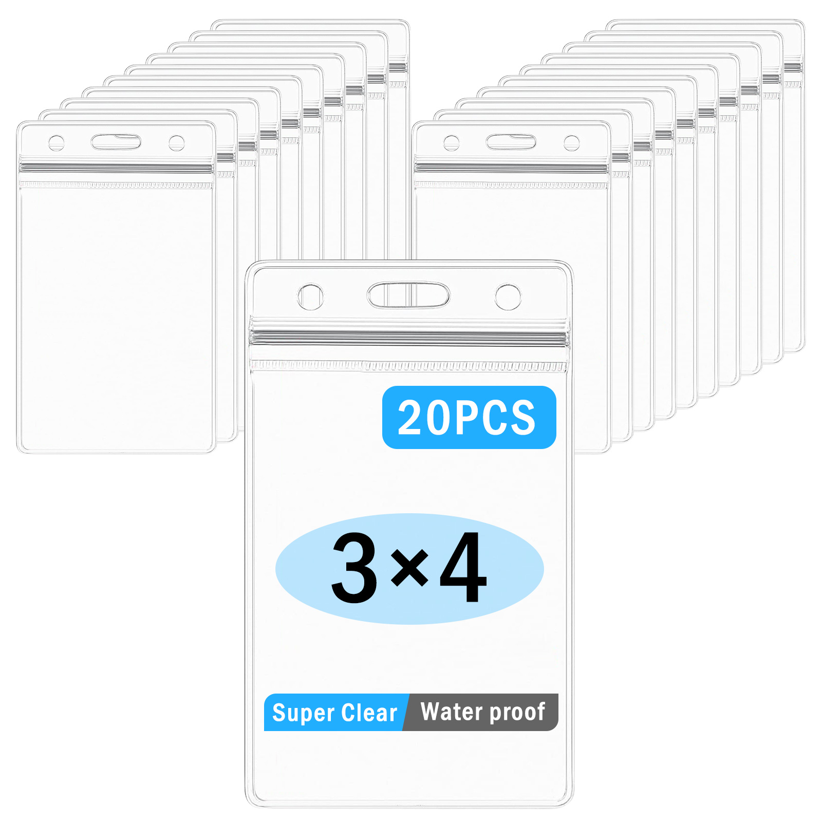 TSV 10 / 20 Pcs ID Card Holder Clear Plastic Badge Resealable ...