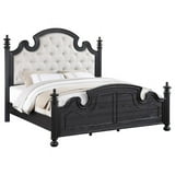 Celina Queen Bed with Upholstered Headboard Black and Beige - Walmart.com