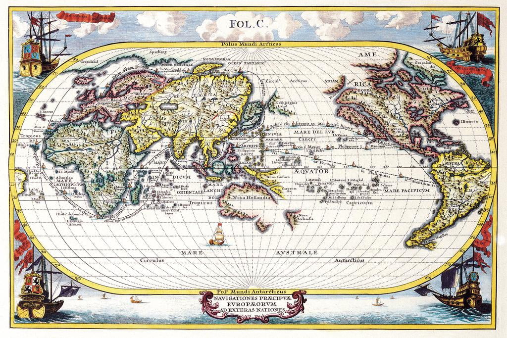 Laminated Ancient Latin Navigational World Map Navigationes Europaerum ...