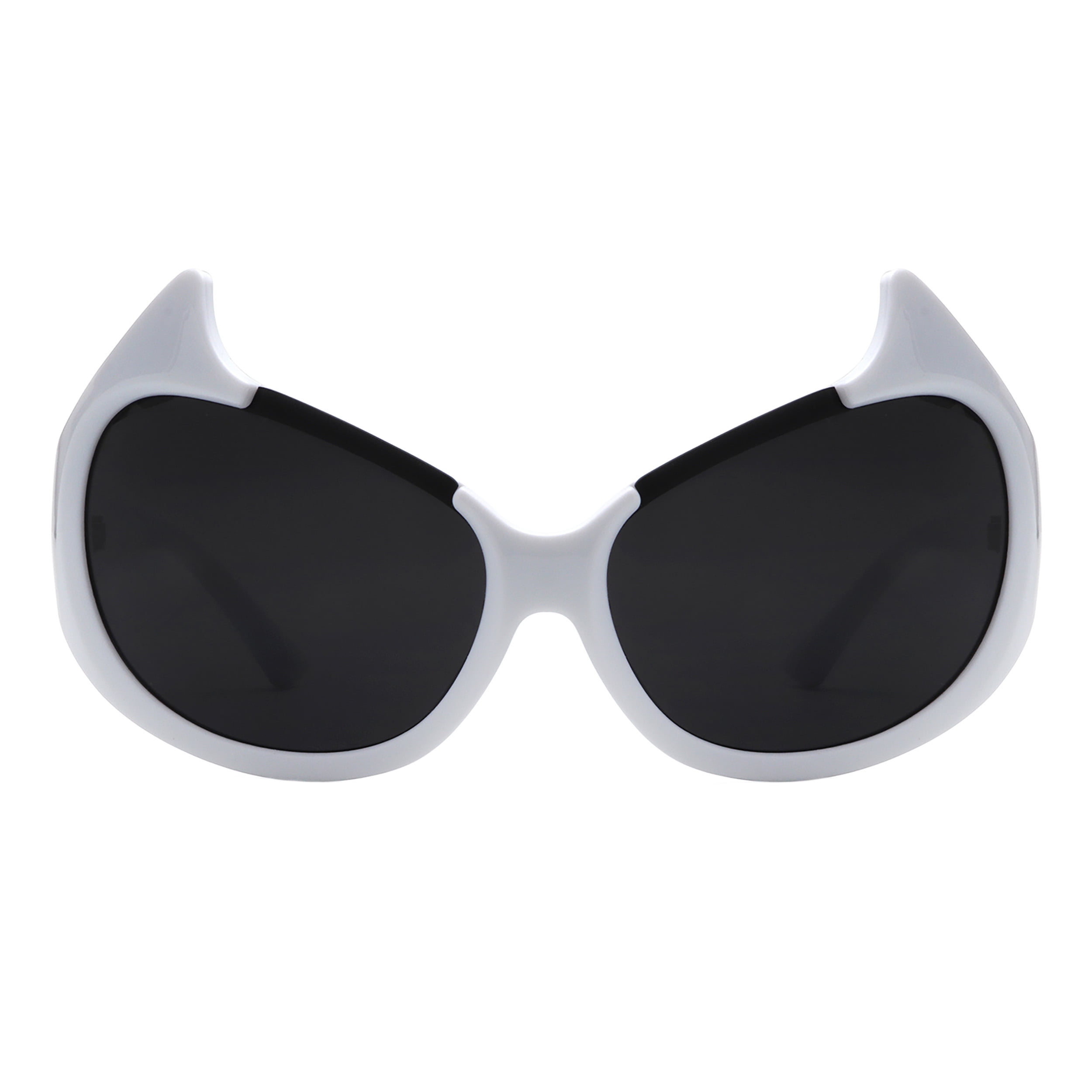 Devil Horned Sunglasses Oversized Oval Wrap Around Shades UV400 White ...