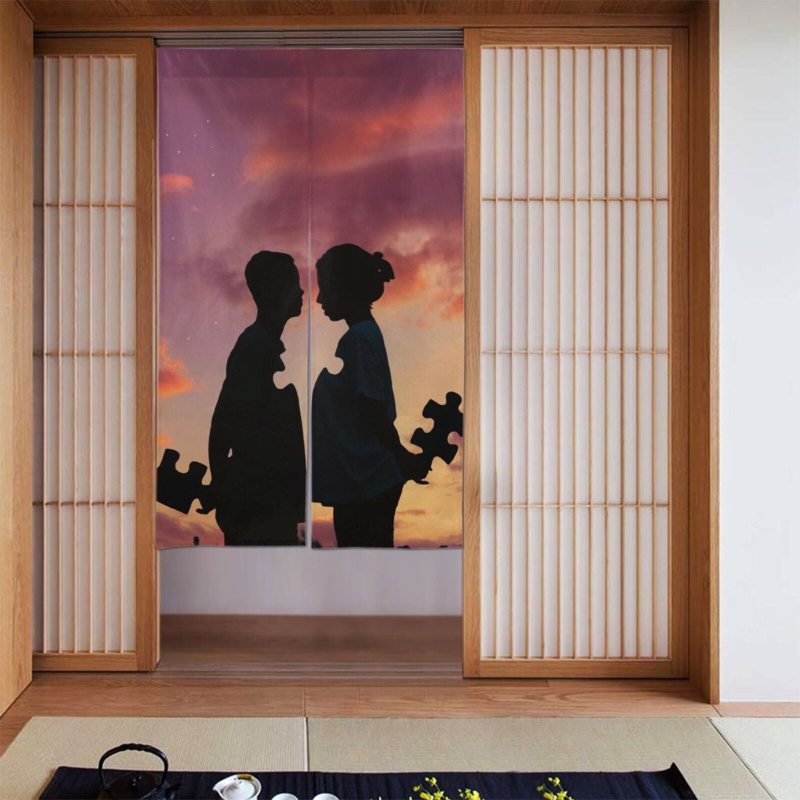 Doorway Drape Split Curtains, Sunset Clouds Sky Couple Room Divider ...
