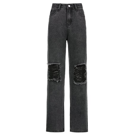 SAYOO Women Fashion High Waist Ripped Jeans Ladies Female Stylish Pants ...