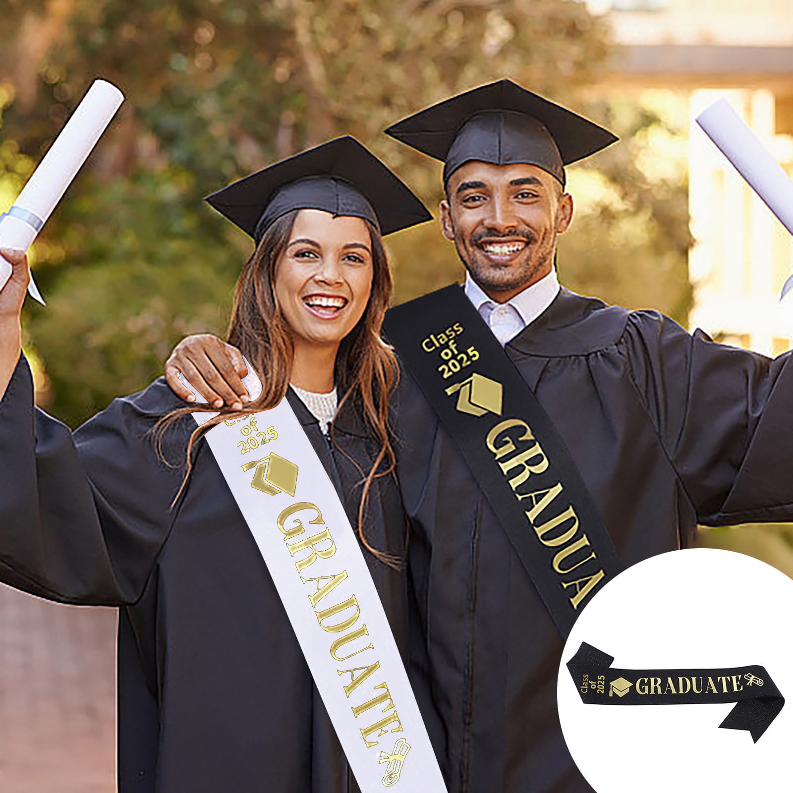 Black I Graduated Satin Sash With Gold Glitter Letters Class Of 2025 ...