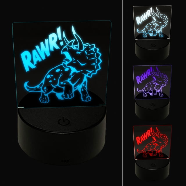 Triceratops Rawr Roar Dinosaur LED Night Light Sign 3D Illusion Desk ...