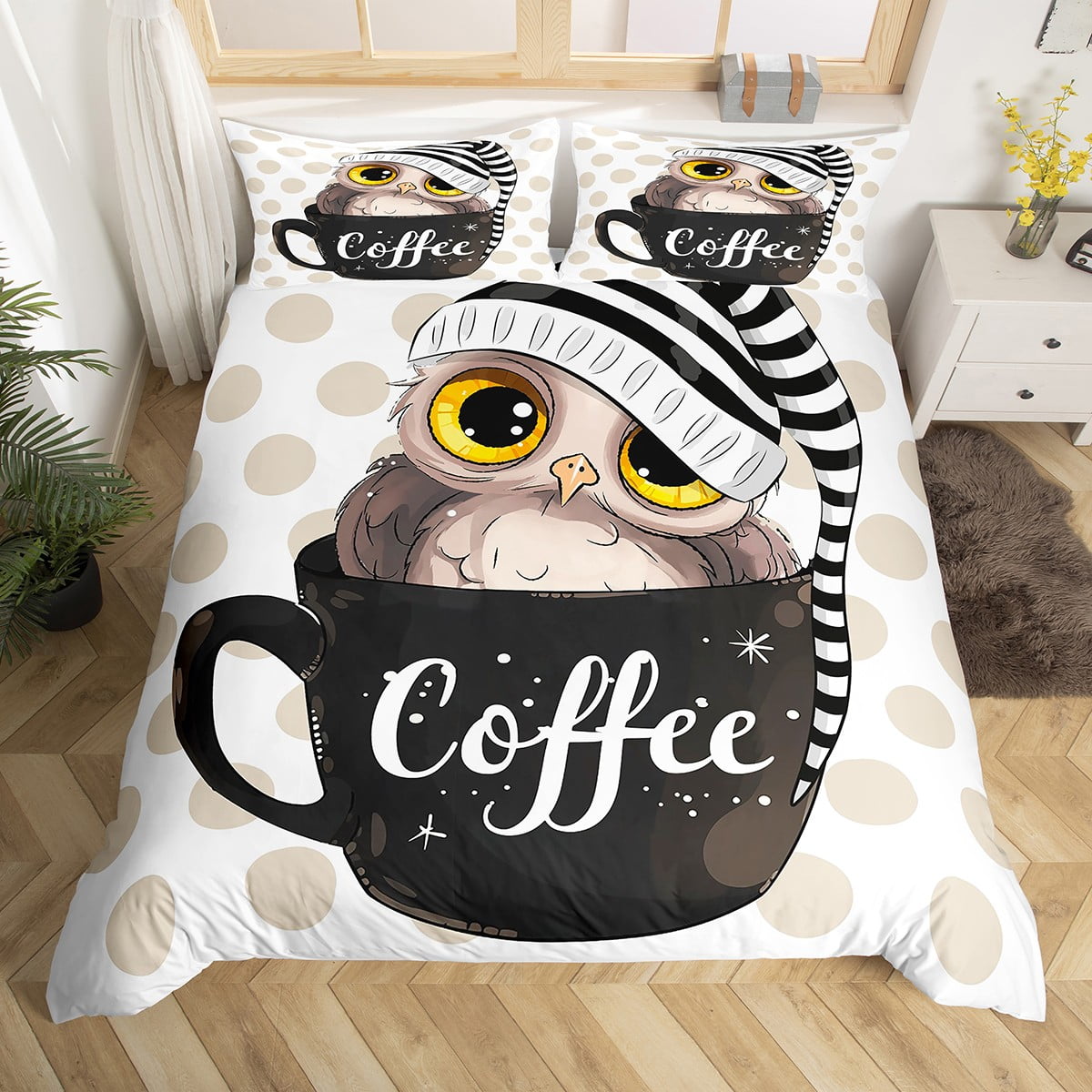 Click here for Erosebridal Funny Owl Duvet Cover Queen  Coffee Cu... prices