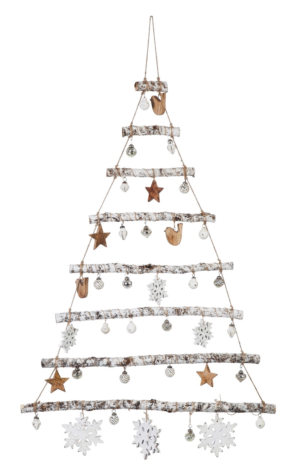 Evergreen Wooden Tree Branches with Hanging Ornaments, 54'' x 33'' x 2 ...