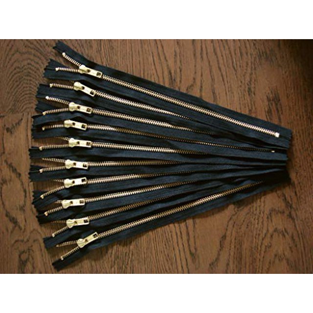 Gold Metal Zippers in Black No. 5 YKK Zipper Pack of 12 8 inch ...