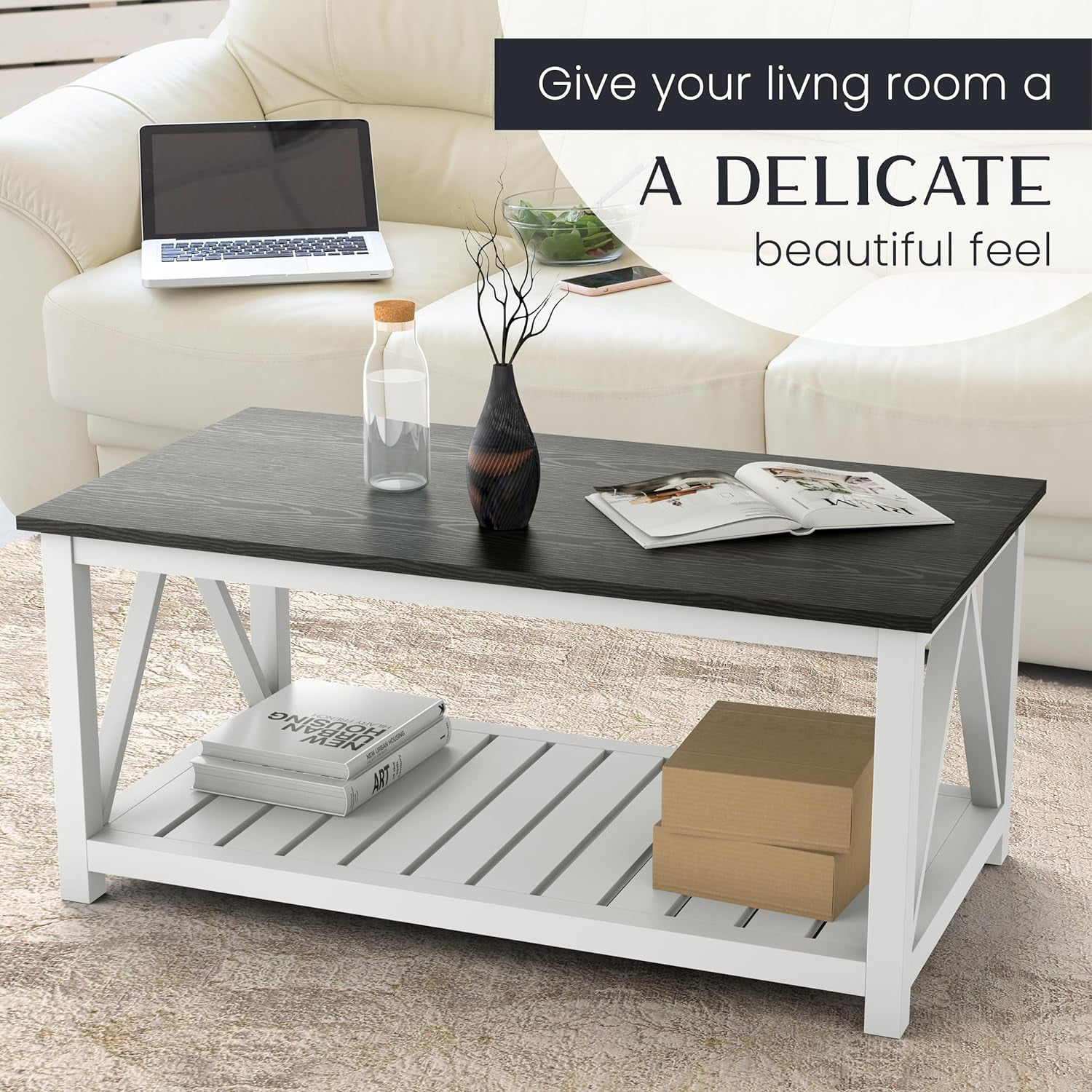 Black and white farmhouse coffee table store