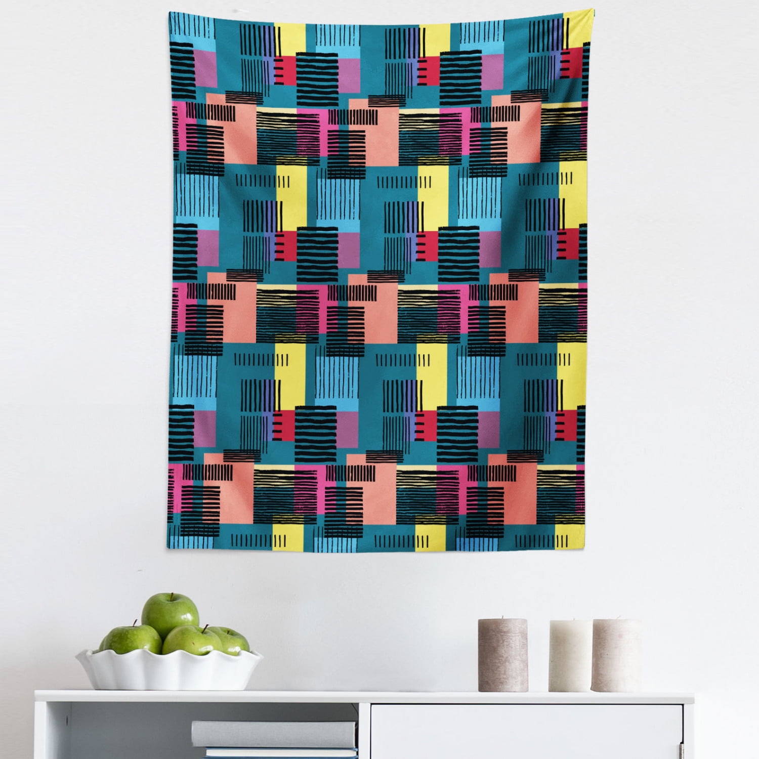 Retro Tapestry, Hand Drawn Vintage Composition of Geometric Shapes ...