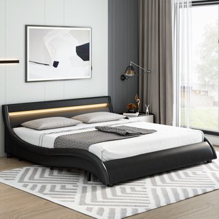 Homfa Queen size Led Bed, 16 Colors LED Platform Bed Frame, White ...