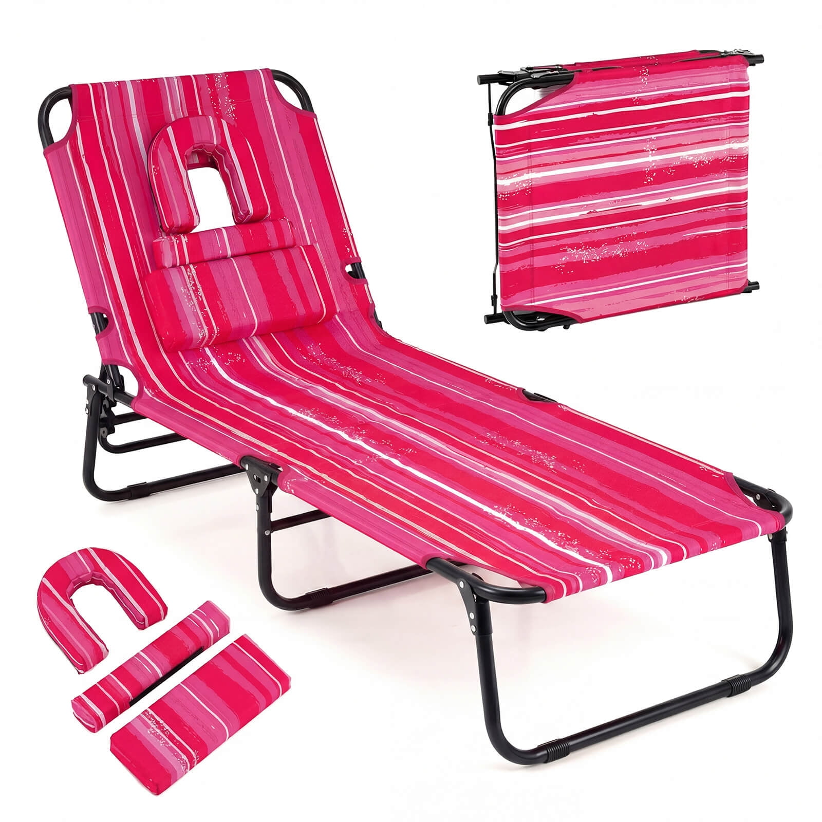 Click here for Costway Beach Chaise Lounge Chair With Face Hole P... prices