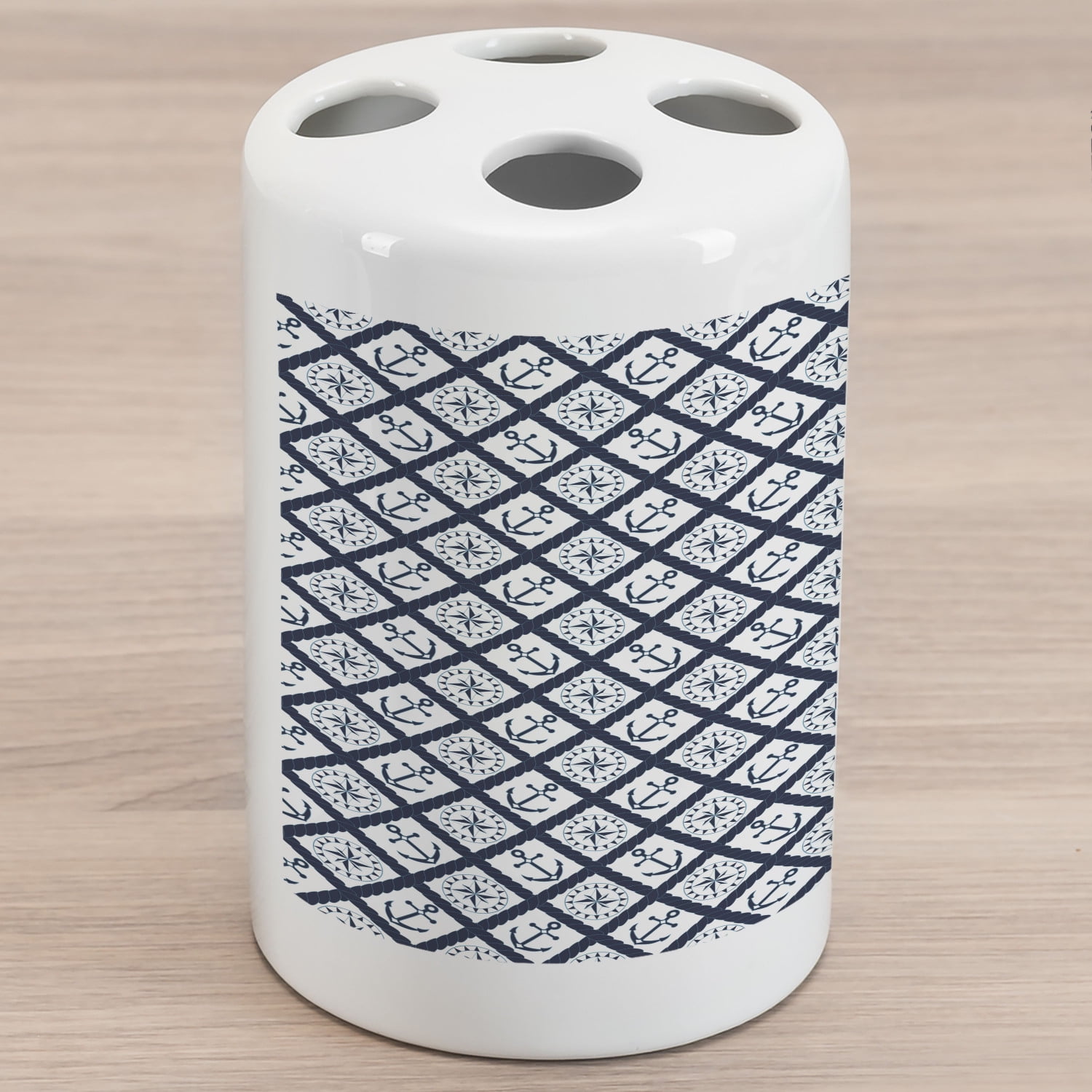 Navy Ceramic Toothbrush Holder, Nautical Pattern with Anchor and ...