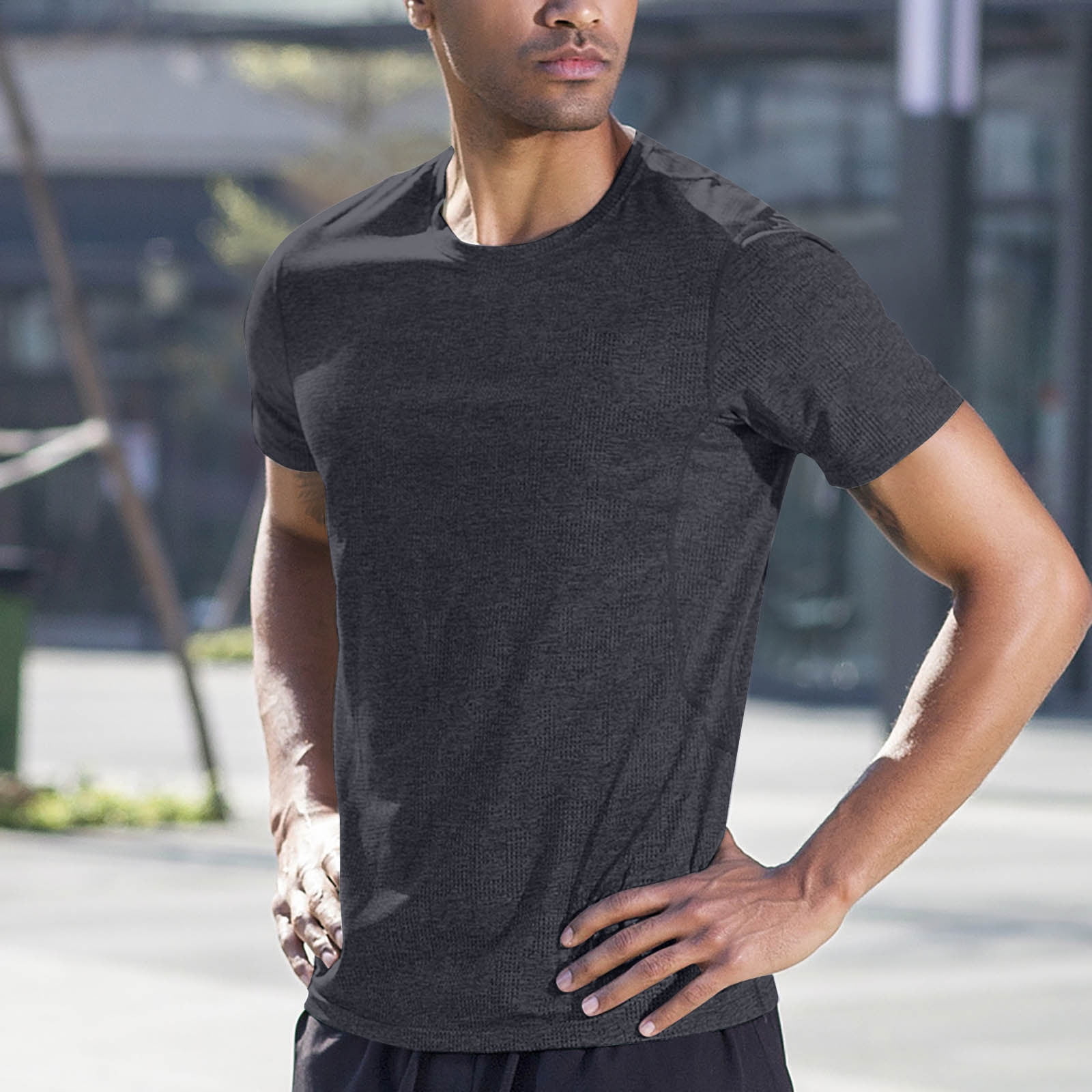 Camisas Elvqul de Hombre de Compresión Negro Gym de Color Sólido Playa ...