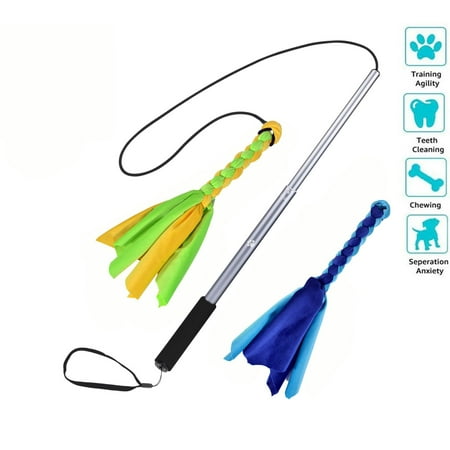 Retractable Interactive Dog Toy Stick with 2 Chew Cotton Straps ...