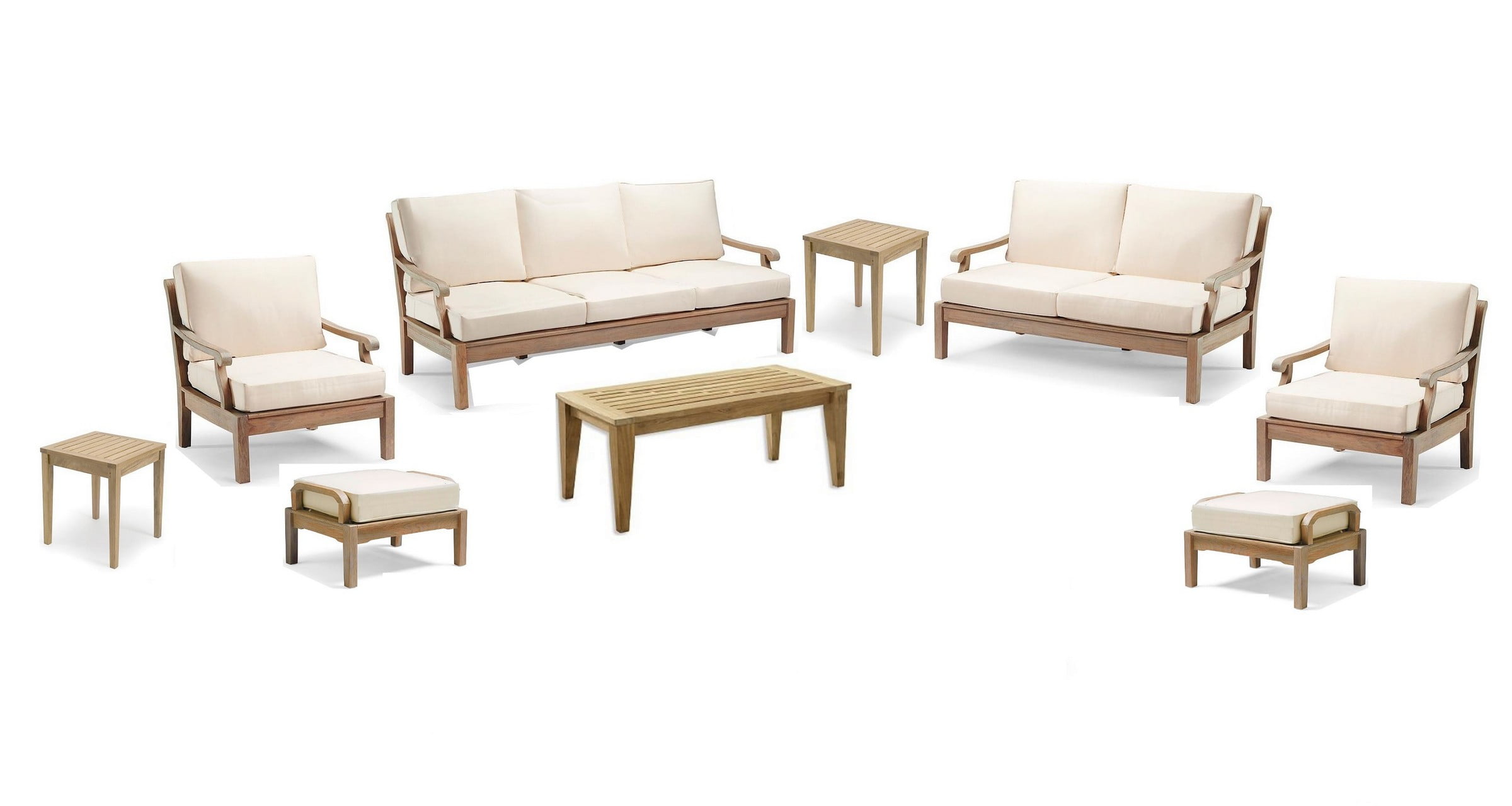 Sack 9 Pc Sofa Set: Sofa, 2 Lounge Chairs, 2 Ottomans, Coffee Table, 2 ...