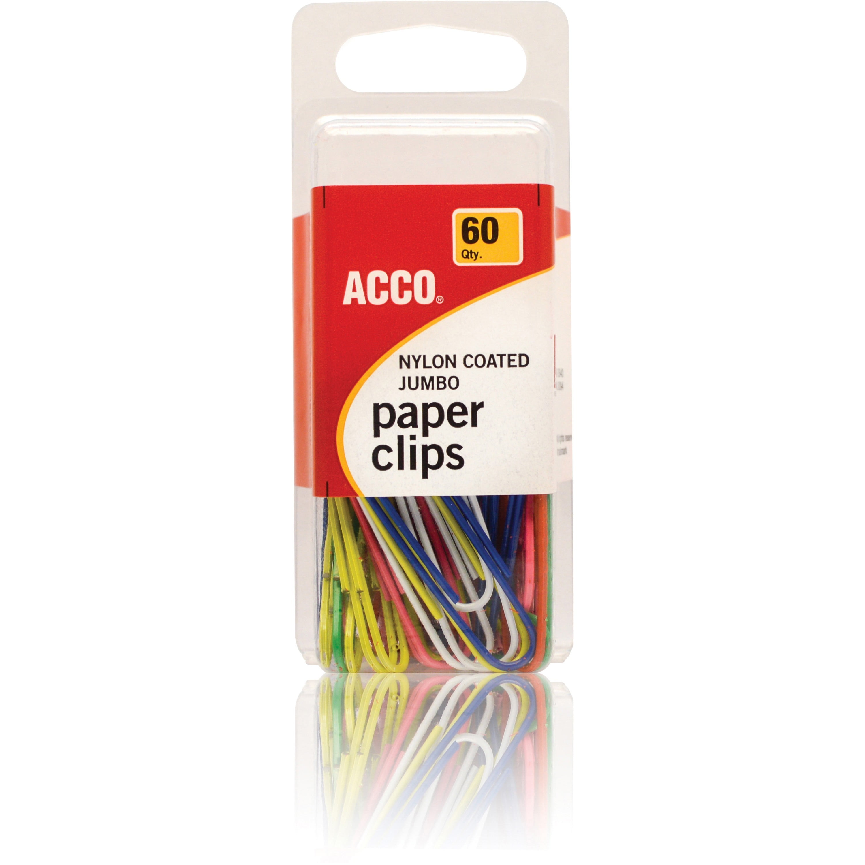 ACCO, SWI71748, Nylon Coated Jumbo Paper Clips, 60 Per Pack, Assorted ...
