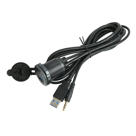 Car Mount Flush Cable, USB 3.0 DC 3.5mm Port Black USB Dash Mount Cable ...