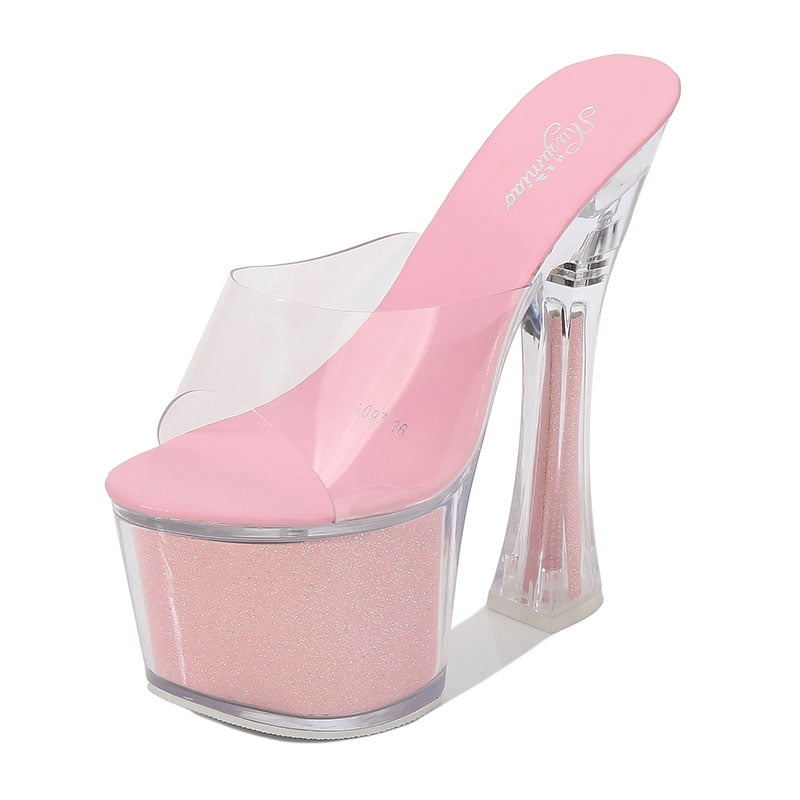 Ielgy Womens Sexy Slippers Thick Heels Super High Heels Pvc Waterproof Balance