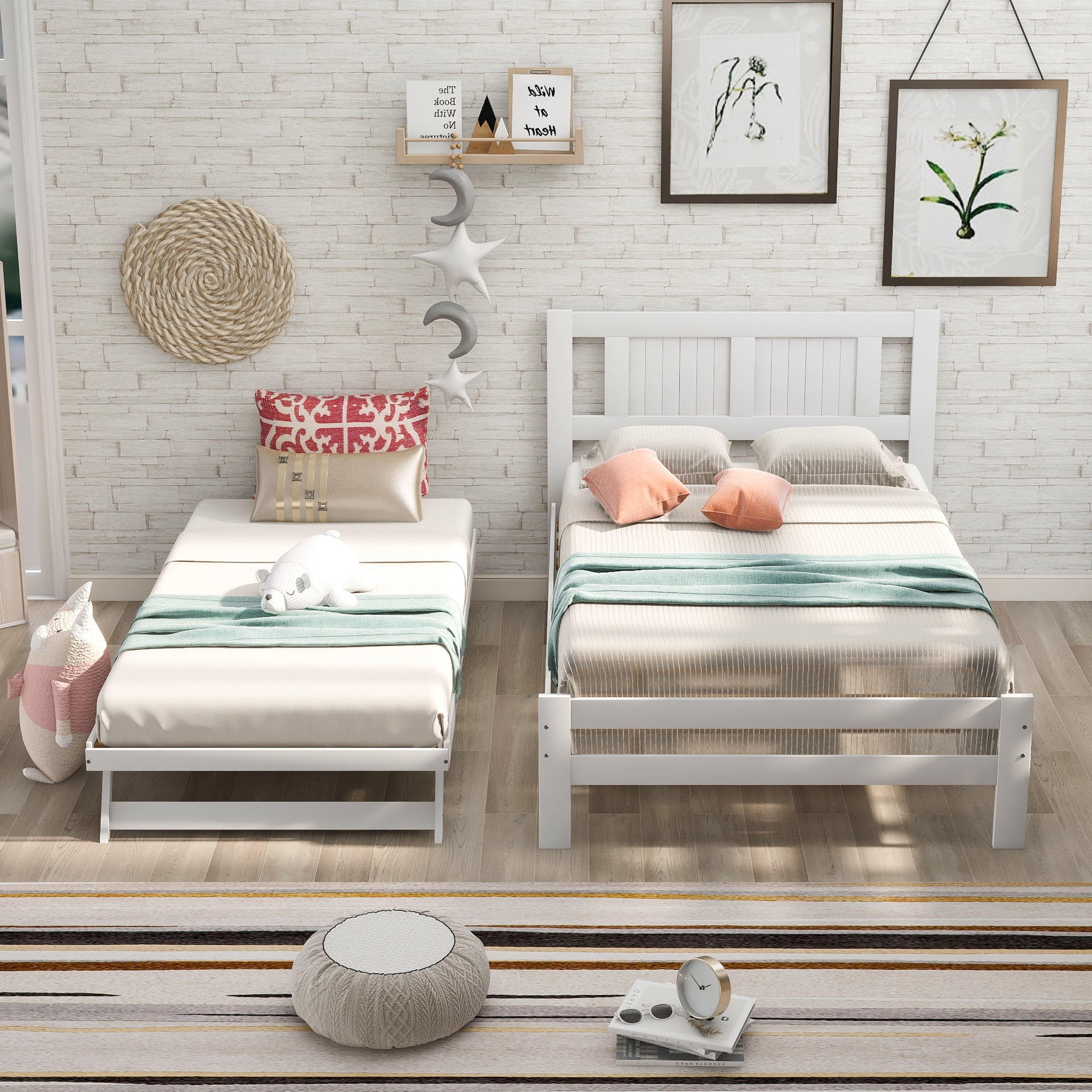 Platform Bed with Adjustable Trundle, Platform Bed with Pull Out ...