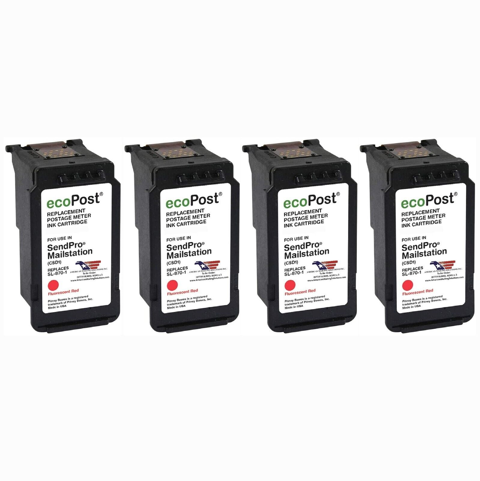 4-Pack | Pitney Bowes SL-870-1 Red Fluorescent Ink Cartridge ...