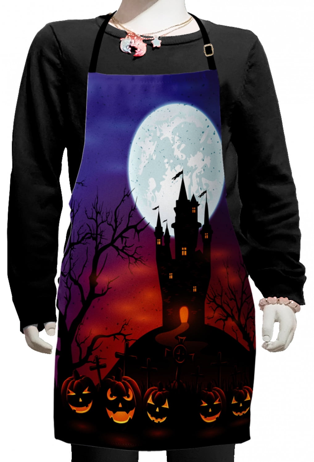 Halloween Kids Apron, Gothic Haunted House Castle Hill Valley Night Sky ...