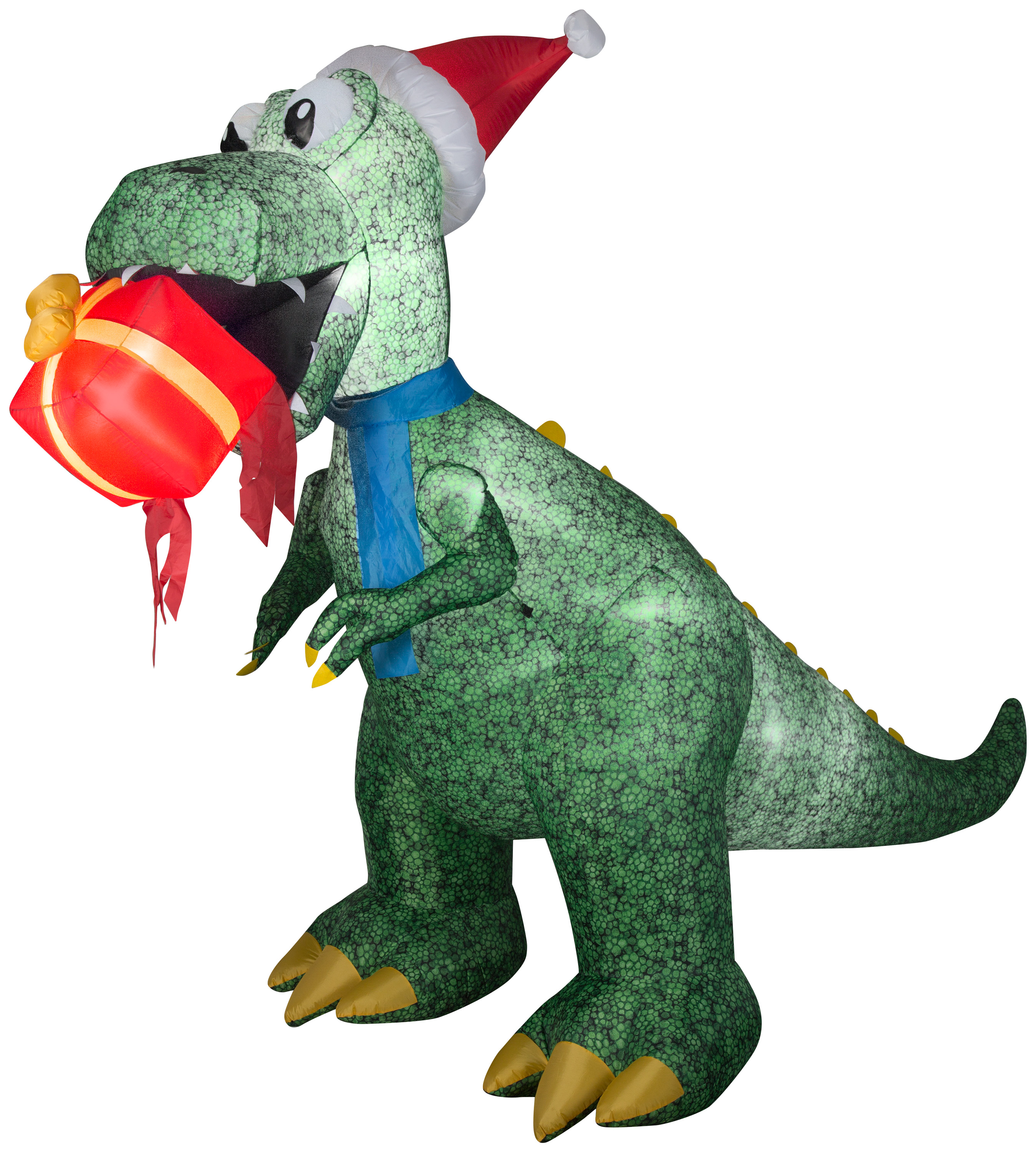 Gemmy Animated Christmas Airblown Inflatable T Rex W Present 7 5 Ft