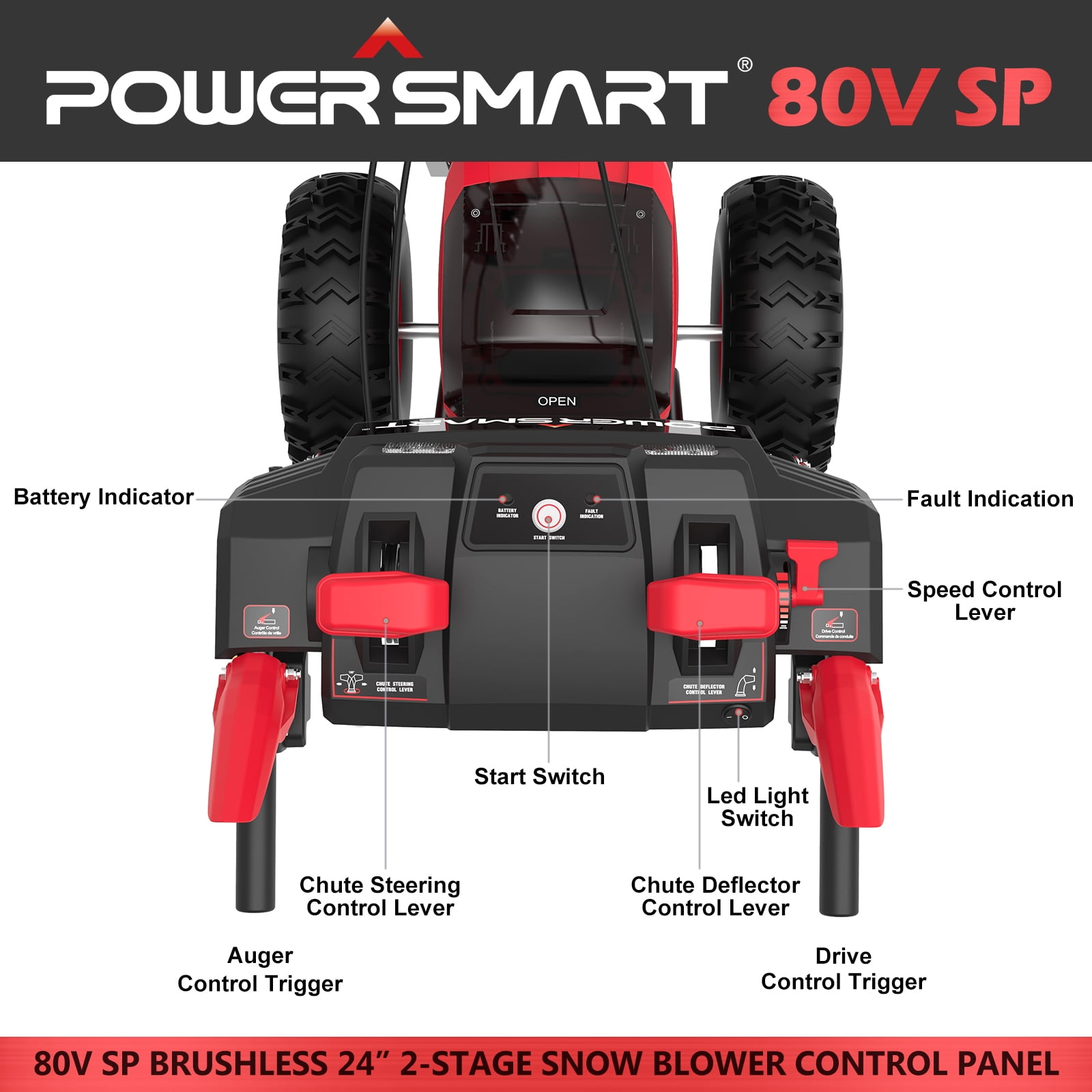 Buy PowerSmart 24-inch 2-Stage 80V Cordless Snow Blower,Battery and ...