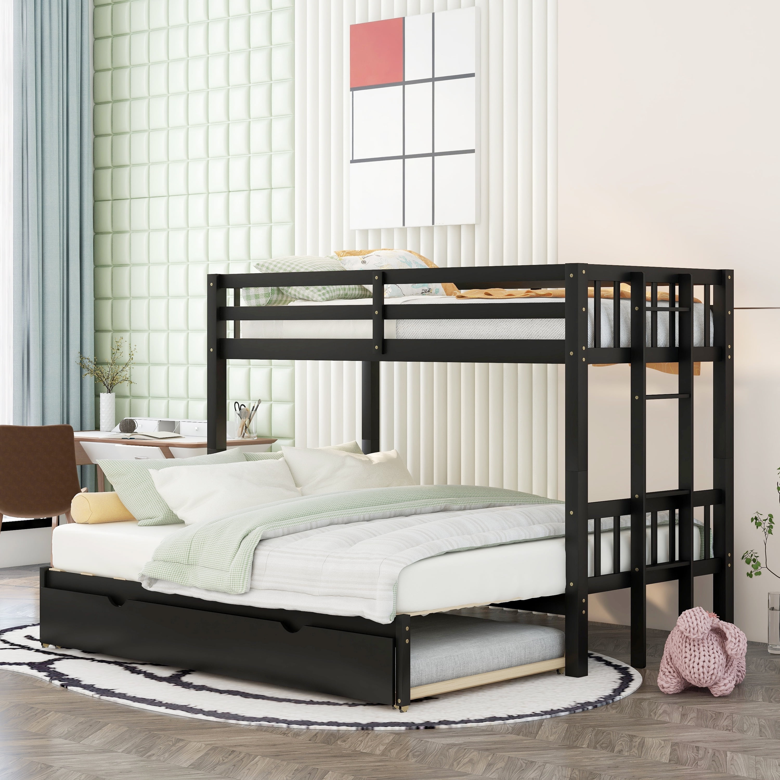 Bellemave Twin Over Twin/King Bunk Beds with Trundle, Solid Wood ...