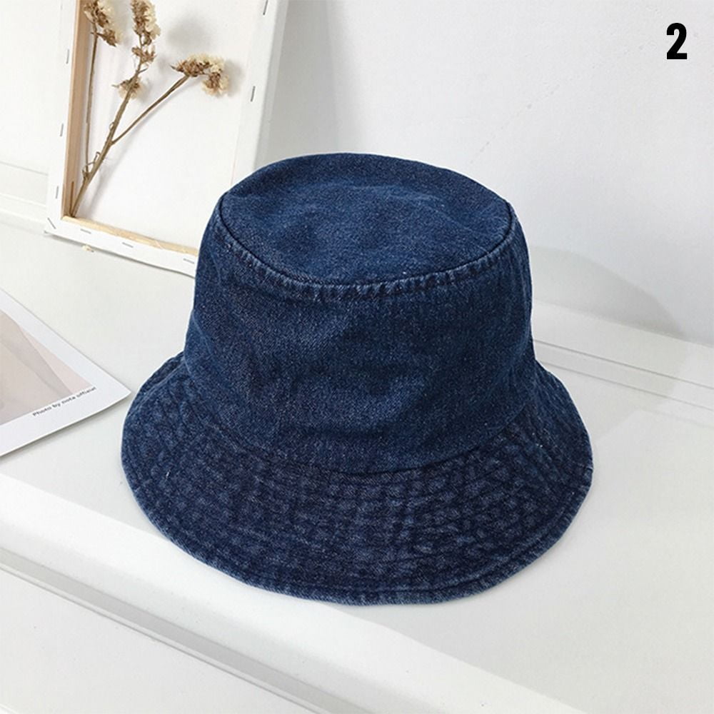 Denim Fabric Beach Cap Unisex Pure Color Suede Panama Hat Sunbonnet ...