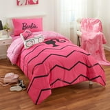 Barbie Kids 4 Piece Pink Chevron Reversible Comforter, Bed in a Bag ...