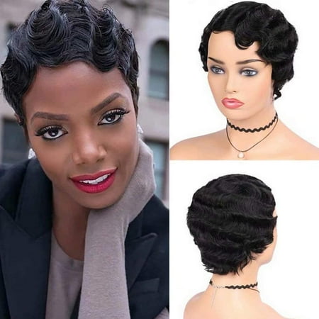Short Finger Wave Wigs Brazilian Mommy Wigs Ocean Wave Pixie Wig Remy ...