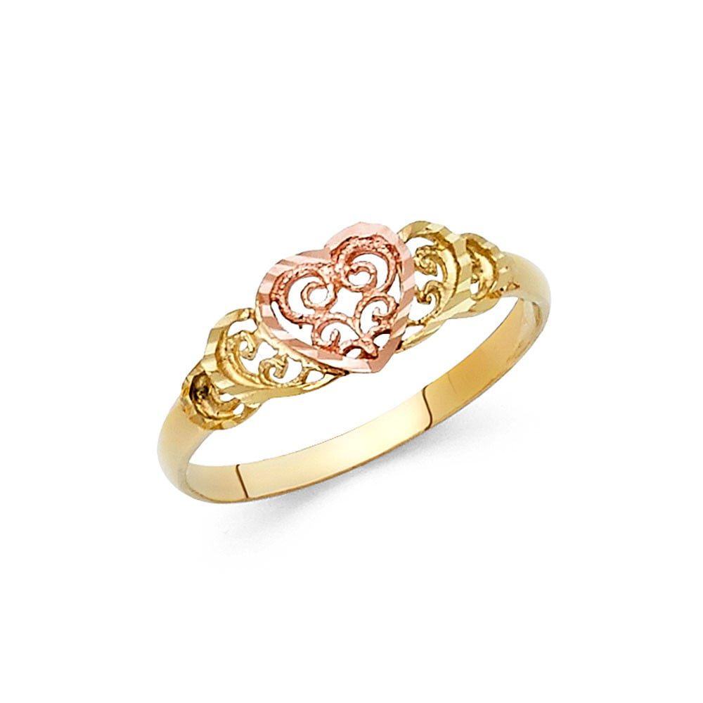 14k Two Tone Solid Italian Gold Fancy Spiral Heart Ring 7mm - Walmart.com