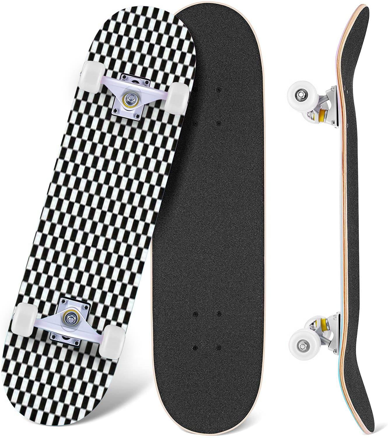 Prxcm Skateboard Complete for Beginners Adults Teens 31 x 8" Checkered ...
