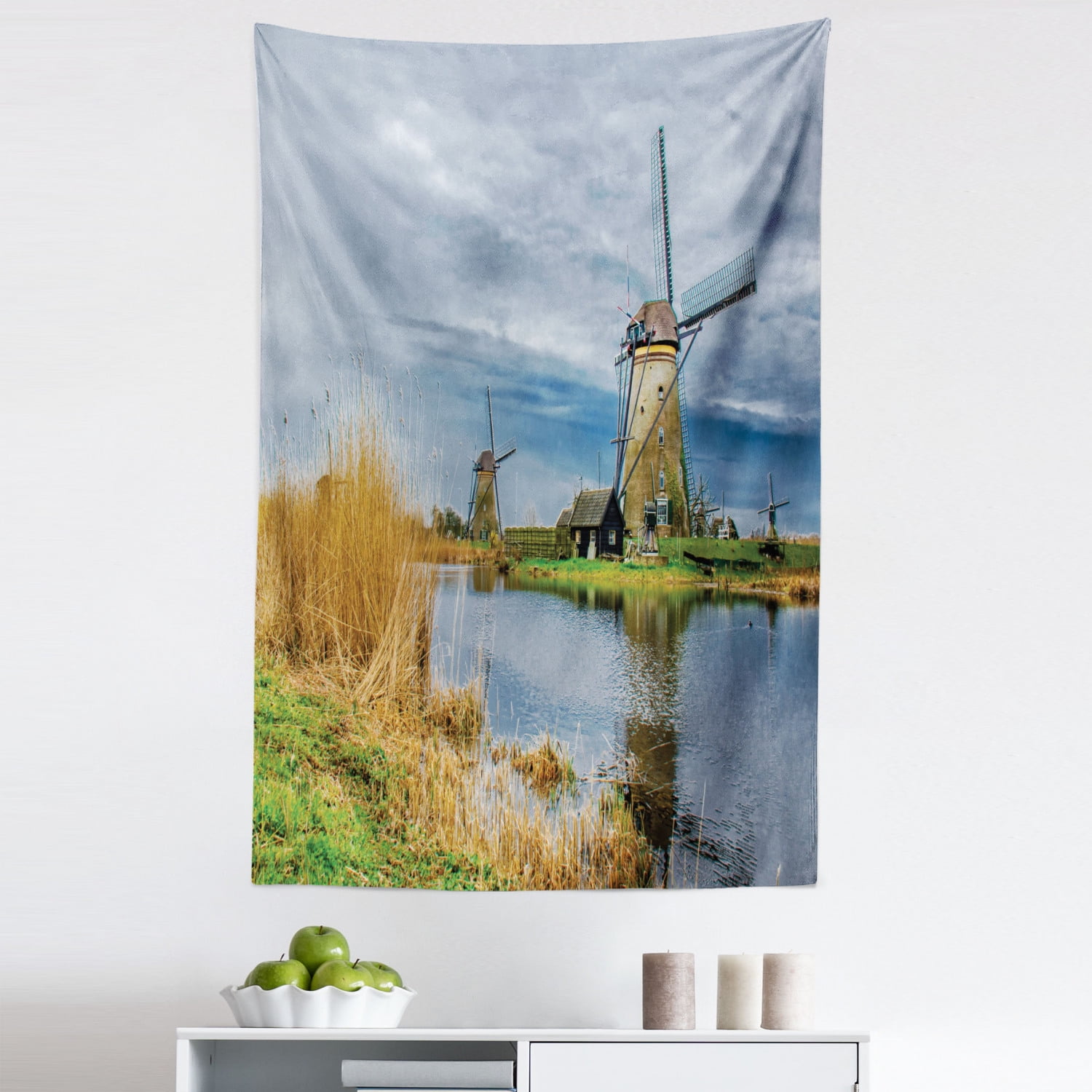 Dutch Tapestry, Overcast Photo of Windmills Touristic Center Village of ...