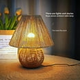 Boho Style Woven Rattan Desk Lamp, Vintage Handcrafted Textured Bedside ...
