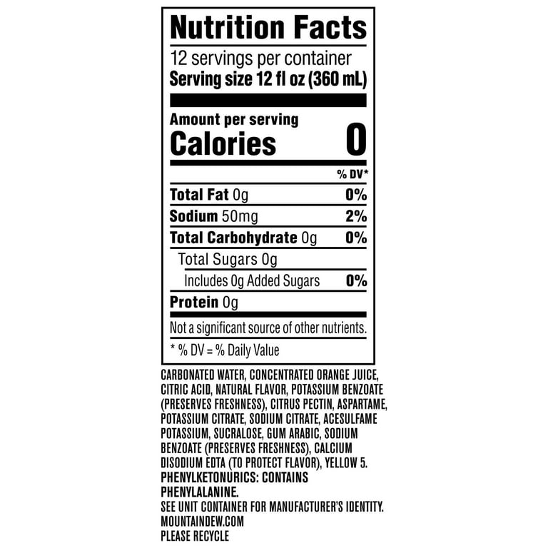 Mountain Dew Nutrition Label 12 Oz