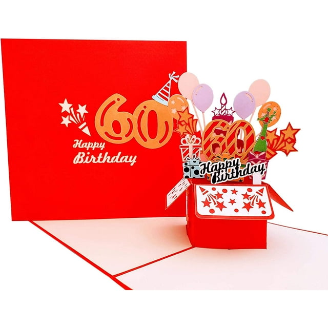 iGifts and Cards Happy 60th Red Birthday Party Box 3D Pop up Greeting ...