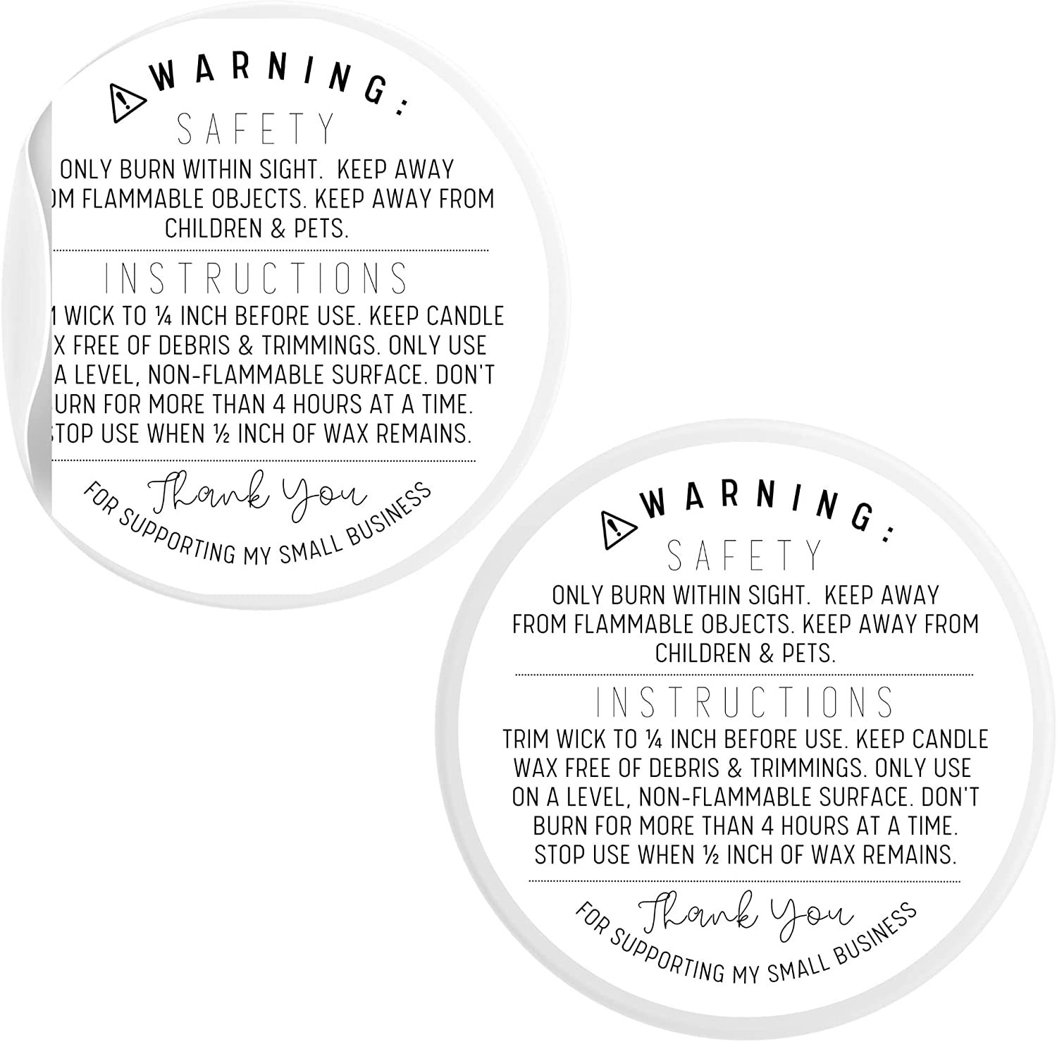 Candle Safety Instruction Stickers 50 Pack 2.5" Round Stickers Candle ...