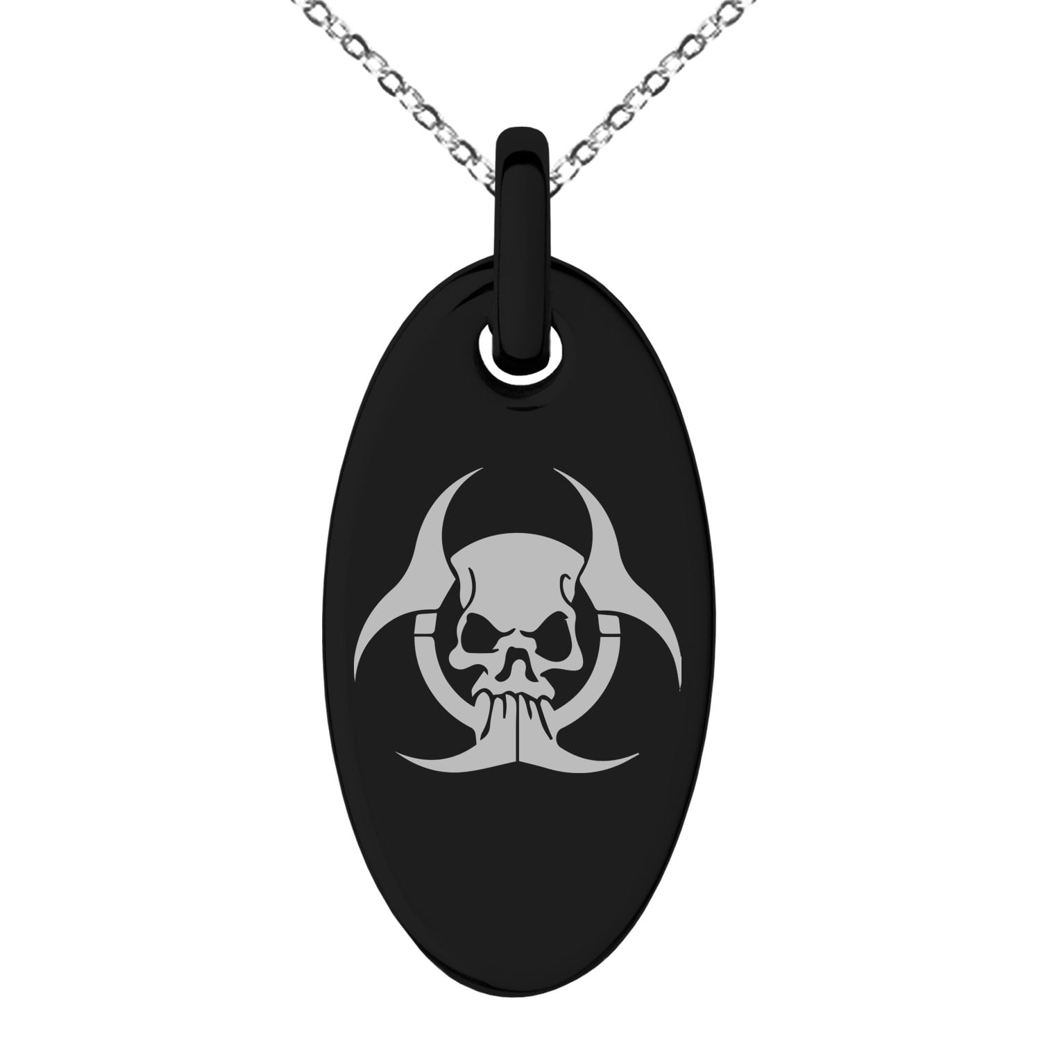 Stainless Steel Zombie Skull Biohazard Engraved Small Oval Charm ...