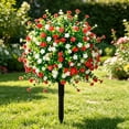 23.62 Inch Artificial Camellia Topiary Ball with Ground Spike Red White ...